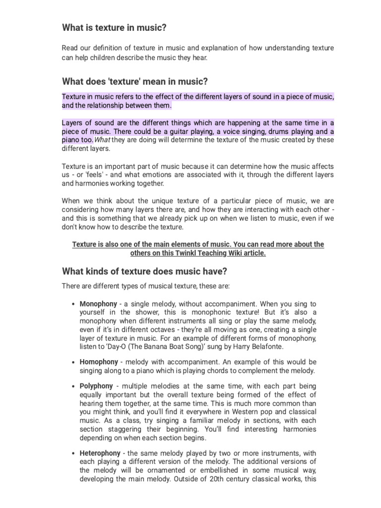 What Is Texture in Music - Twinkl Teaching Wiki - Twinkl | PDF ...
