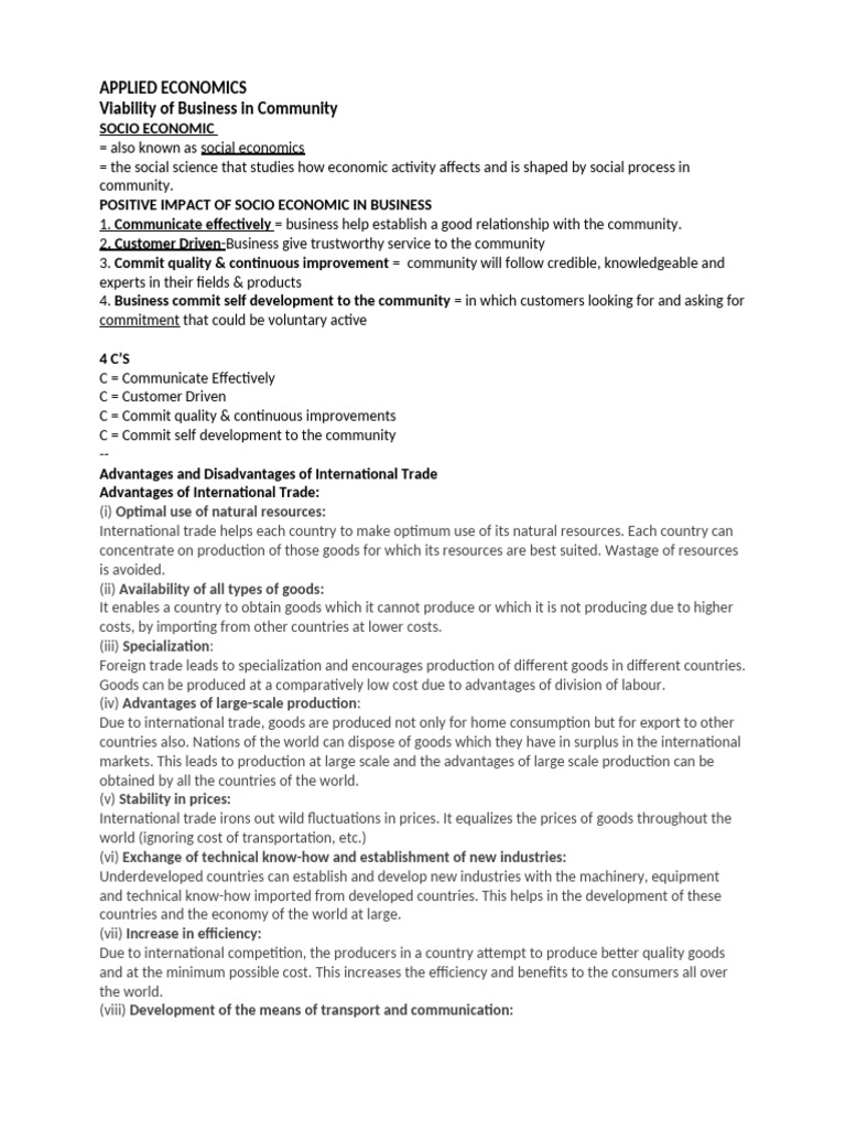 Applied Economics Handouts | PDF | Trade | Economics