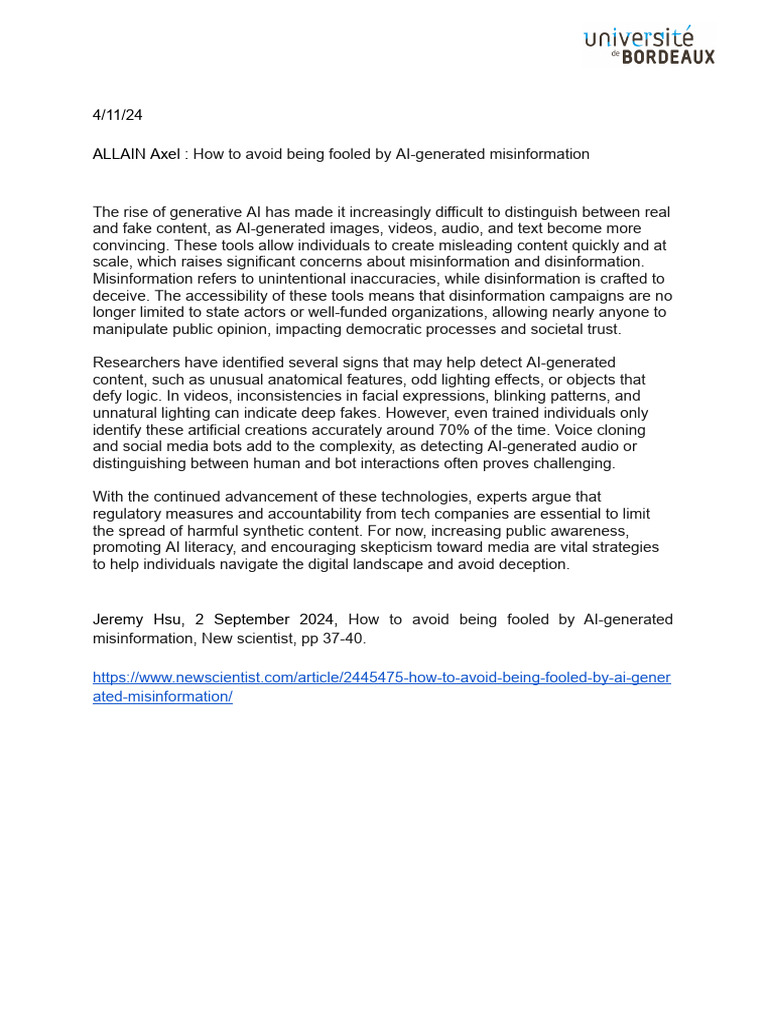 How To Avoid Being Fooled by AI-generated Misinformation | PDF ...