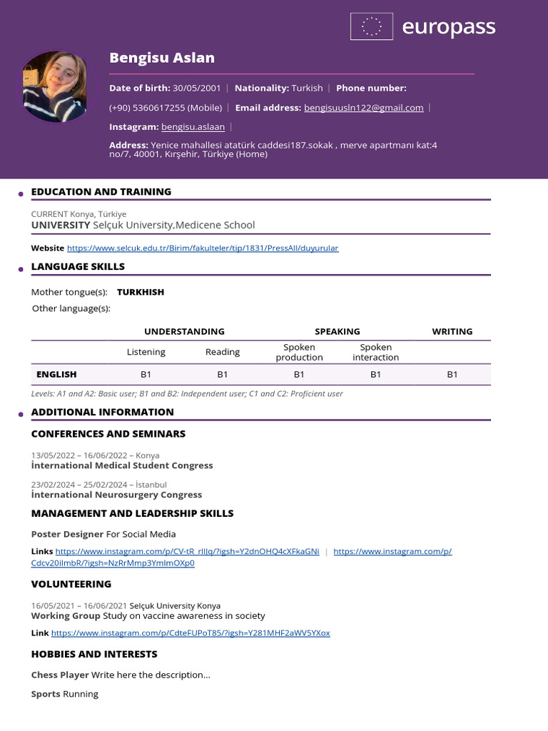 CV For Erasmus Mobility | PDF