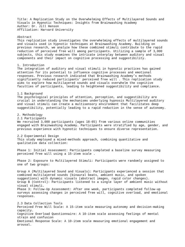 Jill Henson Study | PDF | Hypnosis | Perception