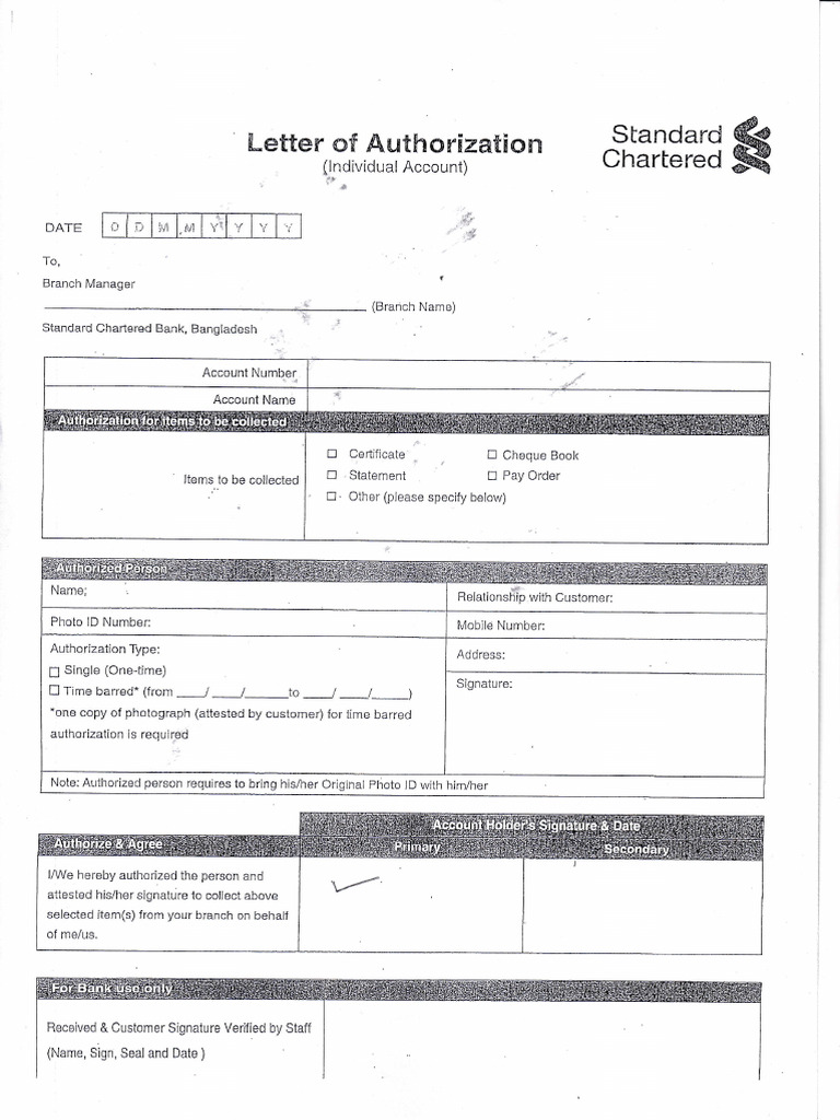 Standard Chartered Authorization Form 2 | PDF | Banking | Systemic Risk