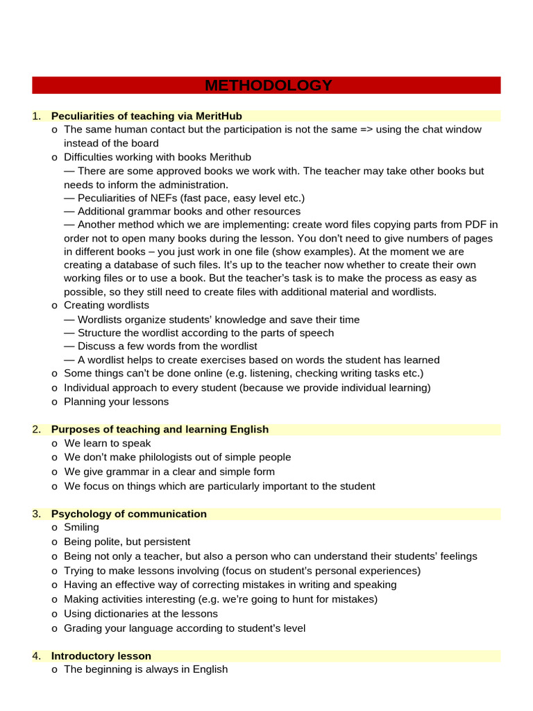 Online Lessons Methodology | PDF | Teachers | English Language