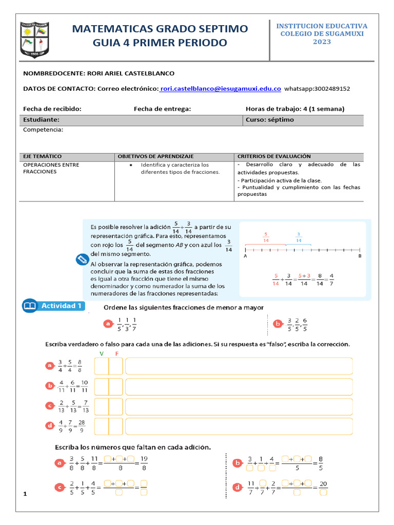 Guia 4 Matematicas Septimo 1 Periodo | PDF