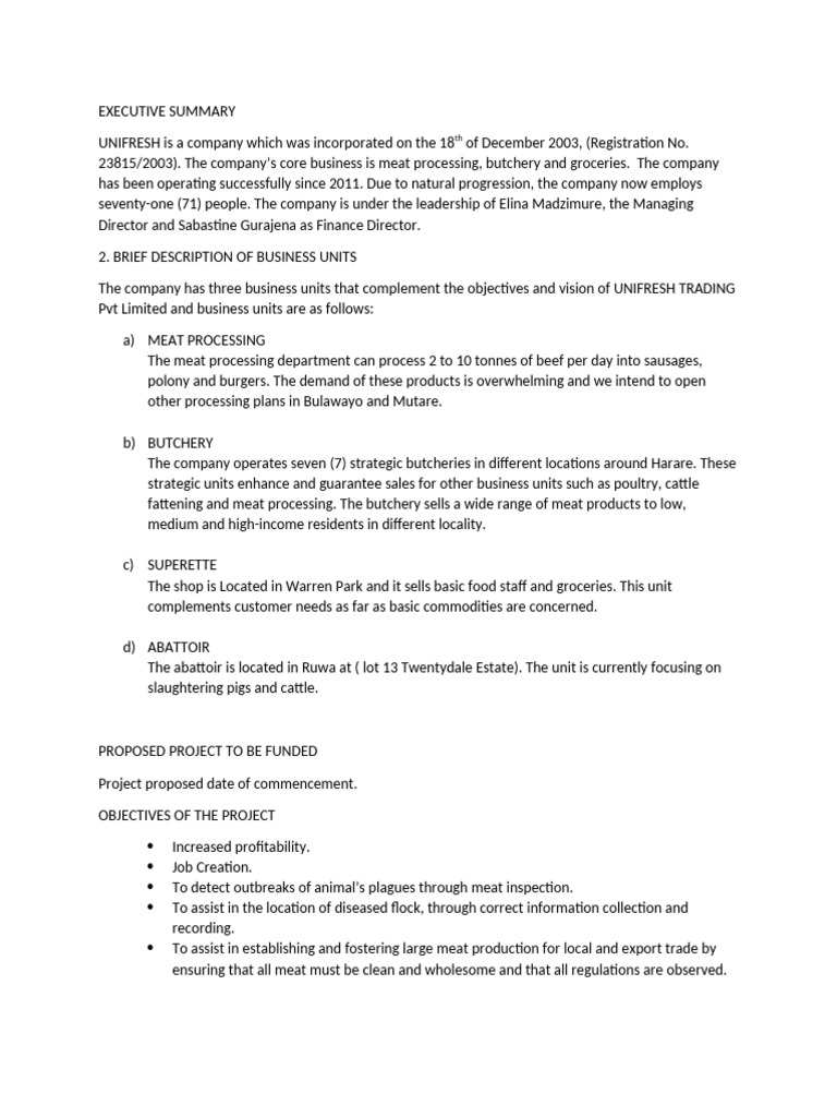 Unifresh Trading: Meat Processing Proposal | PDF | Slaughterhouse ...