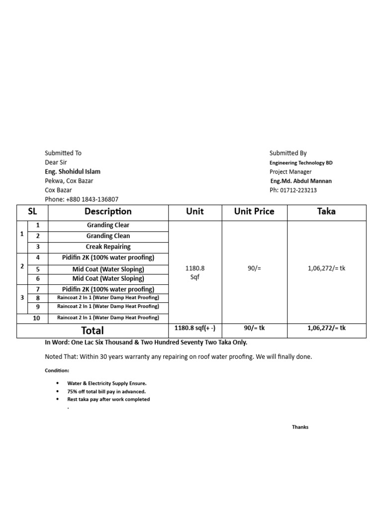 Shohidul Saheb Quotation Format | PDF