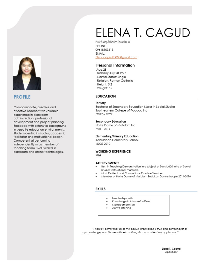 FINAL elena resume for teaching | PDF | Teachers | Teaching