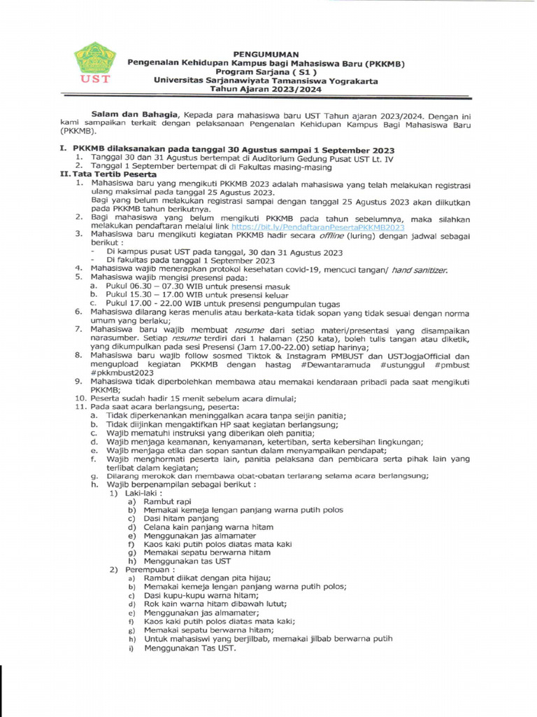 Pengumuman PKKMB 2023 | PDF