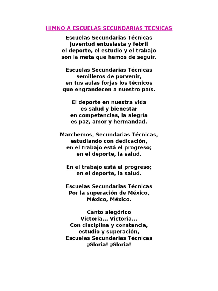 Himno de Escuelas Secundarias Técnicas | PDF | Salud y bienestar