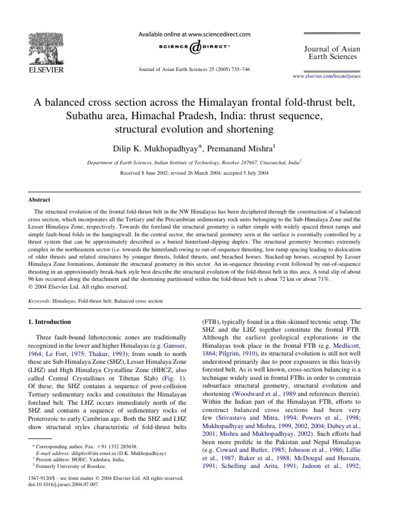A Balanced Cross Section Across The Hima | PDF | Fault (Geology) | Geology