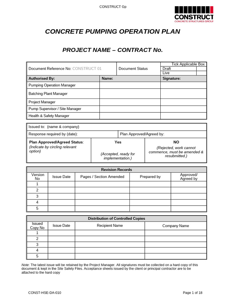 Concrete Pumping Plan Template Version 10 | PDF | Technology & Engineering