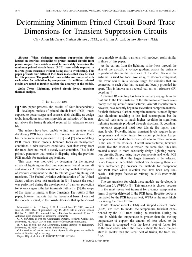 Determining Minimum Printed Circuit Board Trace Dimensions For Transient Suppression Circuits ...