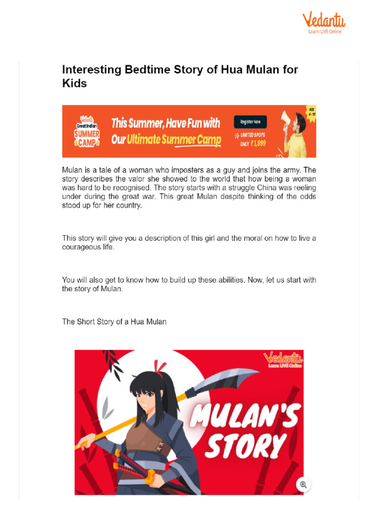 Interesting Bedtime Story of Hua Mulan For Kids | PDF