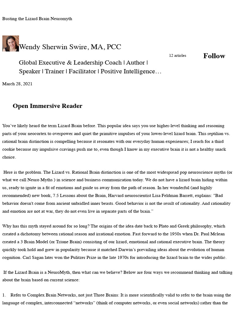 Busting The Lizard Brain Neuromyth | PDF | Emotions | Cognitive Science