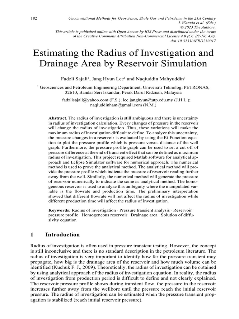 Radius of Investigation Estimation in Reservoirs | PDF | Pressure ...
