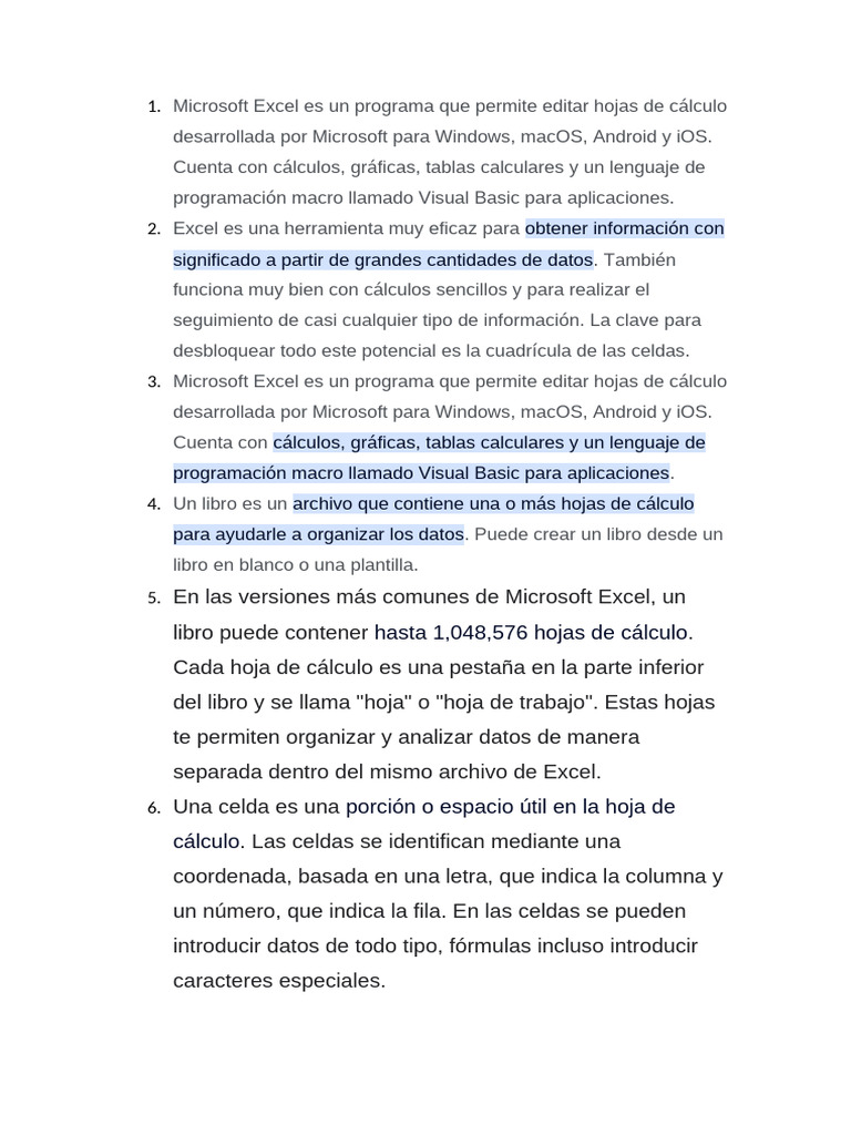 Microsoft Excel Es Un Programa Que Permite Editar Hojas de Cálculo Desarrollada Por Microsoft ...