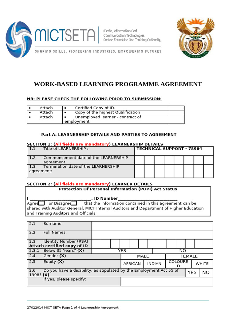 Work-Based Learning Agreement 2024-2025 - Contract | PDF | Educational Stages
