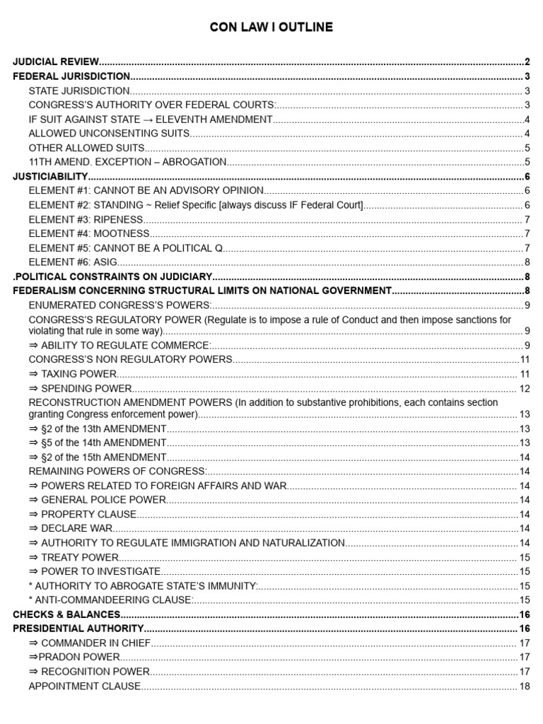 Con Law Outline | PDF | Commerce Clause | Standing (Law)