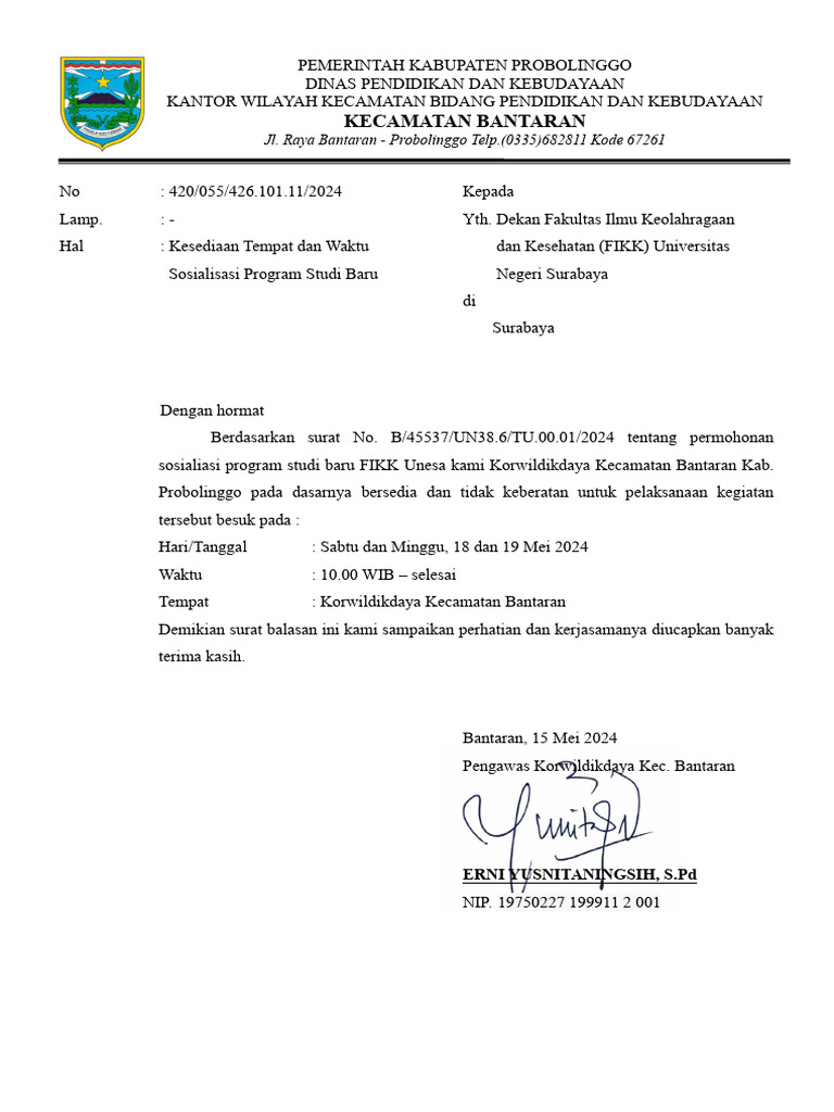 Surat Balasan Unesa | PDF