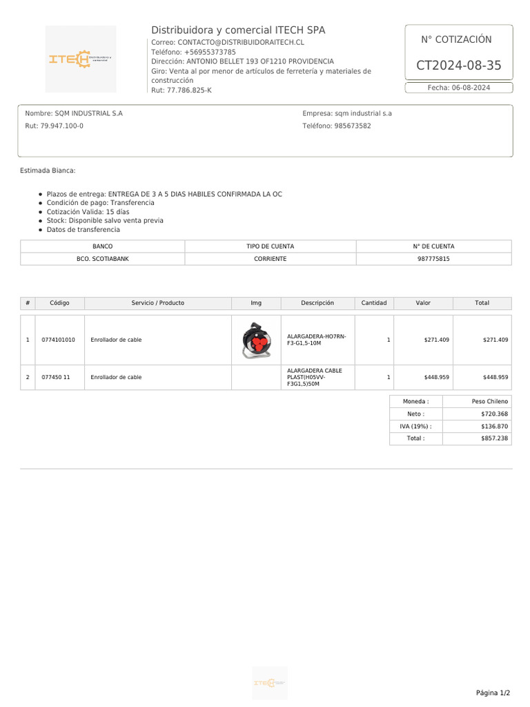 CT2024-08-35 - SQM INDUSTRIAL S.A Carrete Cable | PDF | Economias