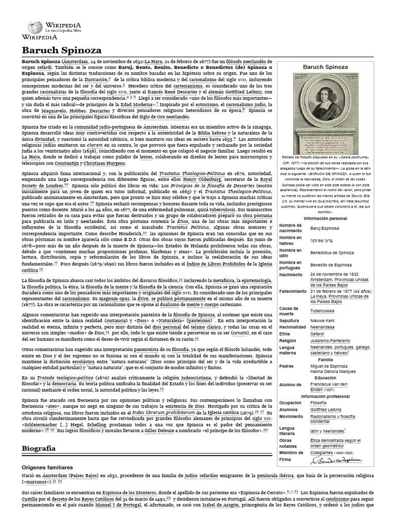 Baruch Spinoza: Filósofo Racionalista del Siglo XVII | PDF | Baruch Spinoza