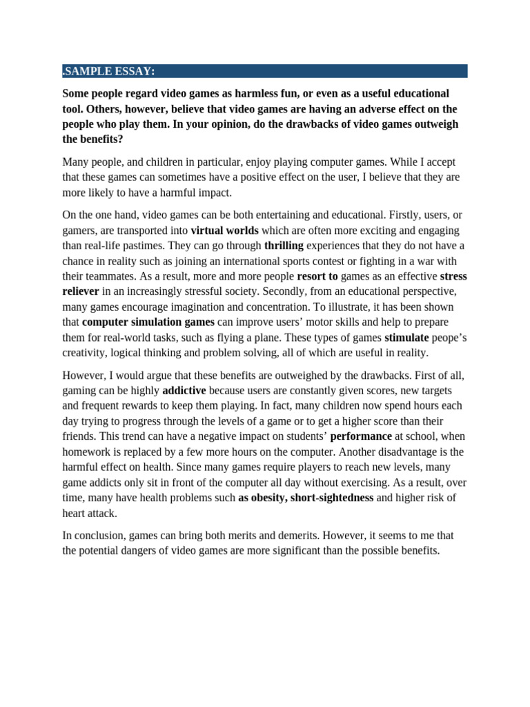 Writing Task 2 - Advantage & Disadvantage | PDF | Video Games ...