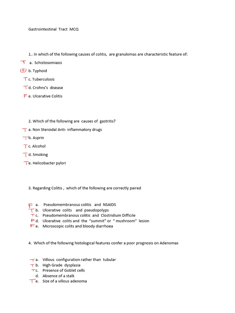 GIT MCQ Answers | PDF | Ulcerative Colitis | Crohn's Disease