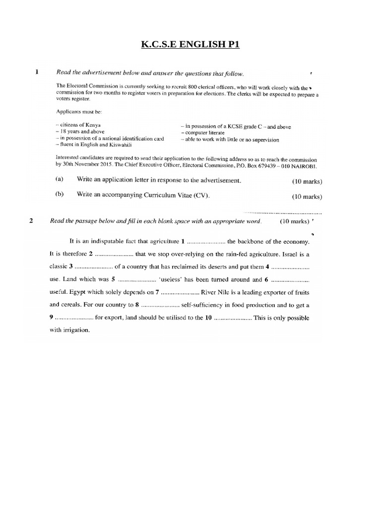 2012 Kcse English Paper 1 | PDF