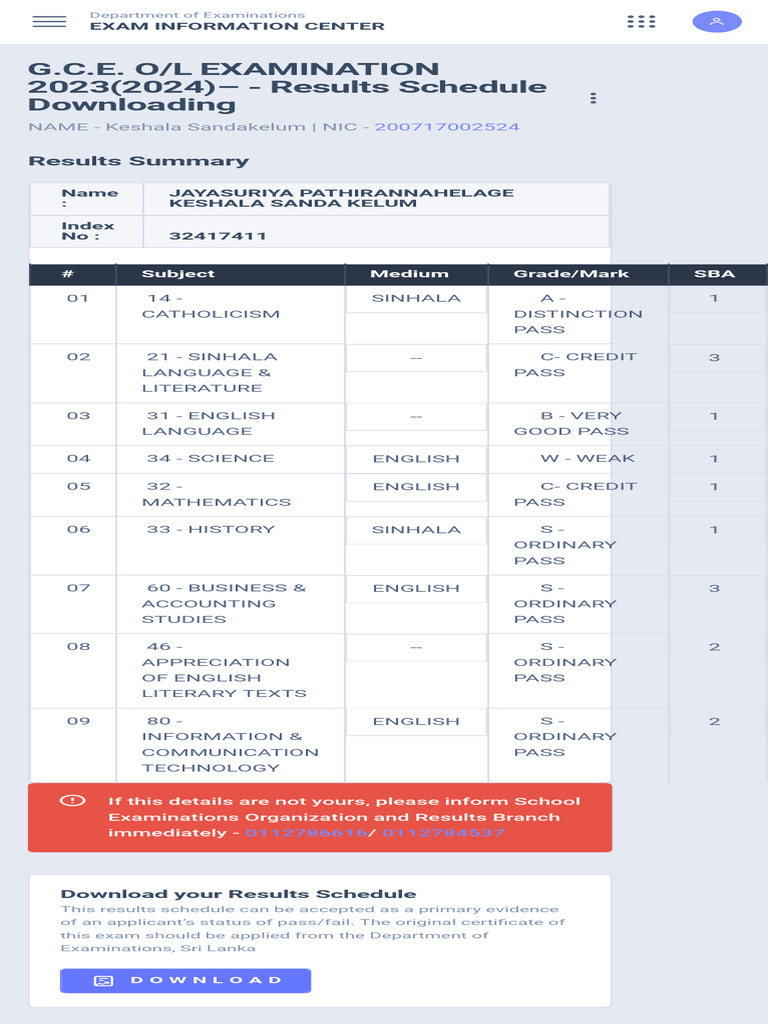 G.C.E. OL EXAMINATION - 2023 (2024) Results Schedule Downloading | PDF ...