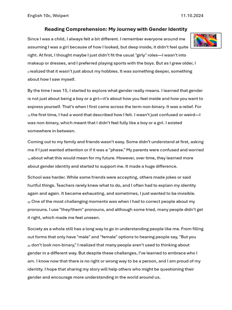 Reading Comprehension Gender Identity | PDF | Gender | Gender Studies