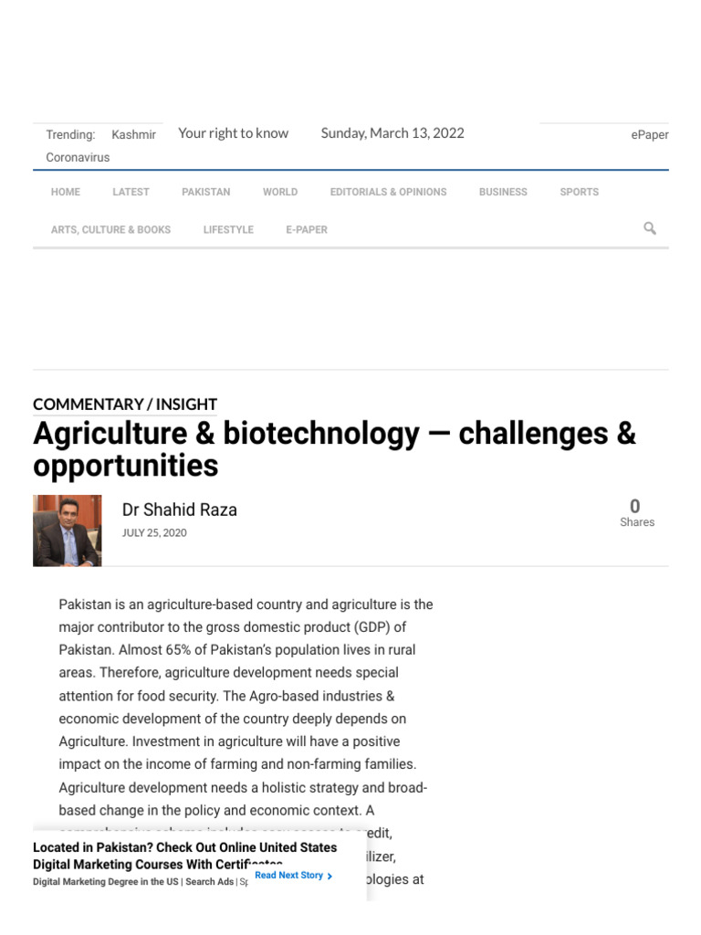 Agriculture & Biotechnology - Challenges & Opportunities | PDF ...