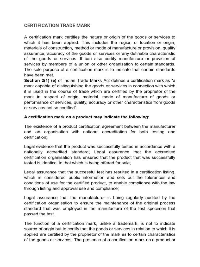 Certification Trade Mark | PDF | Trademark | Certification
