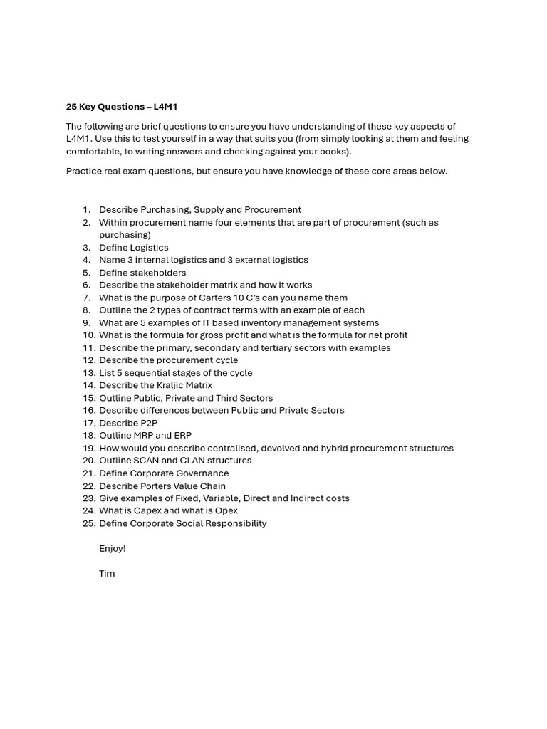 Key Self Questions Cips L4M1 | PDF