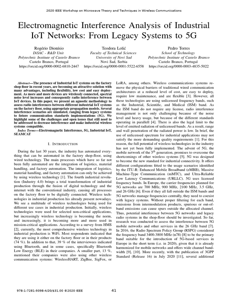 Electromagnetic Interference Analysis of Industrial IoT Networks From Legacy Systems To 5G | PDF ...