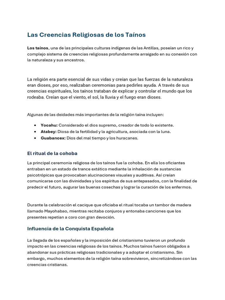Las Creencias Religiosas de Los Taínos | PDF | Ciencias sociales | Historia