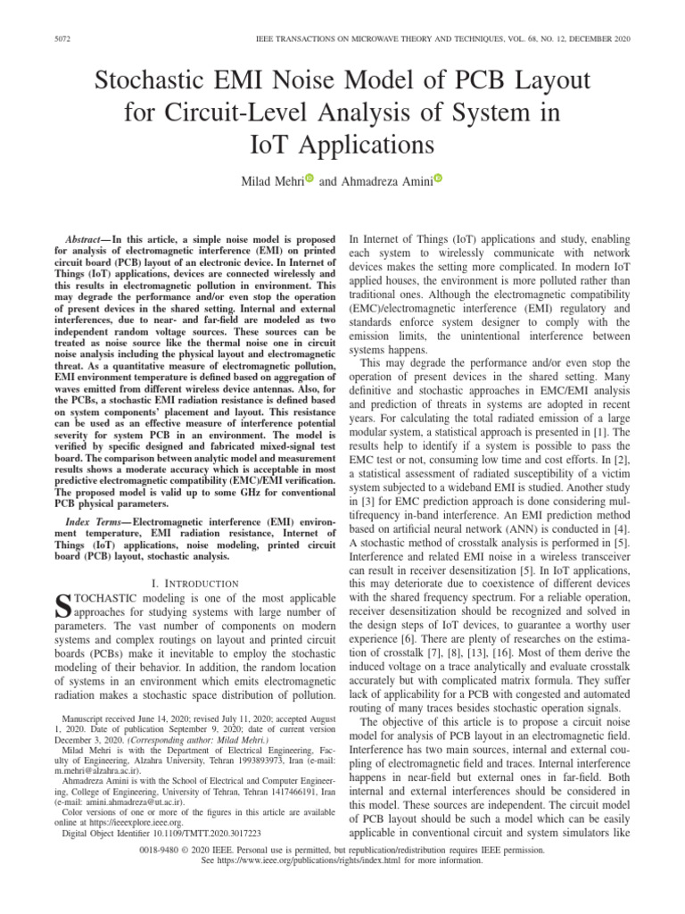 Stochastic EMI Noise Model of PCB Layout For Circuit-Level Analysis of System in IoT ...