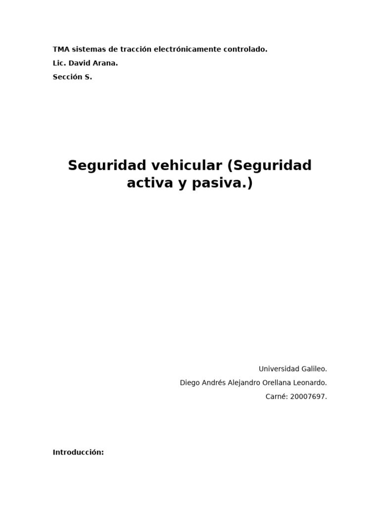Seguridad Vehicular: Activa y Pasiva | PDF | Airbag | Vehículo de motor