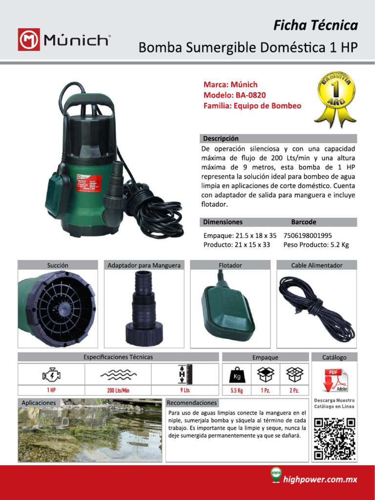 fICHA TECNICA BOMBA SUMERGIBLE | PDF