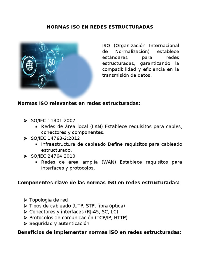 Normas ISO en Redes Estructuradas | PDF | Red de computadoras | Modelo osi