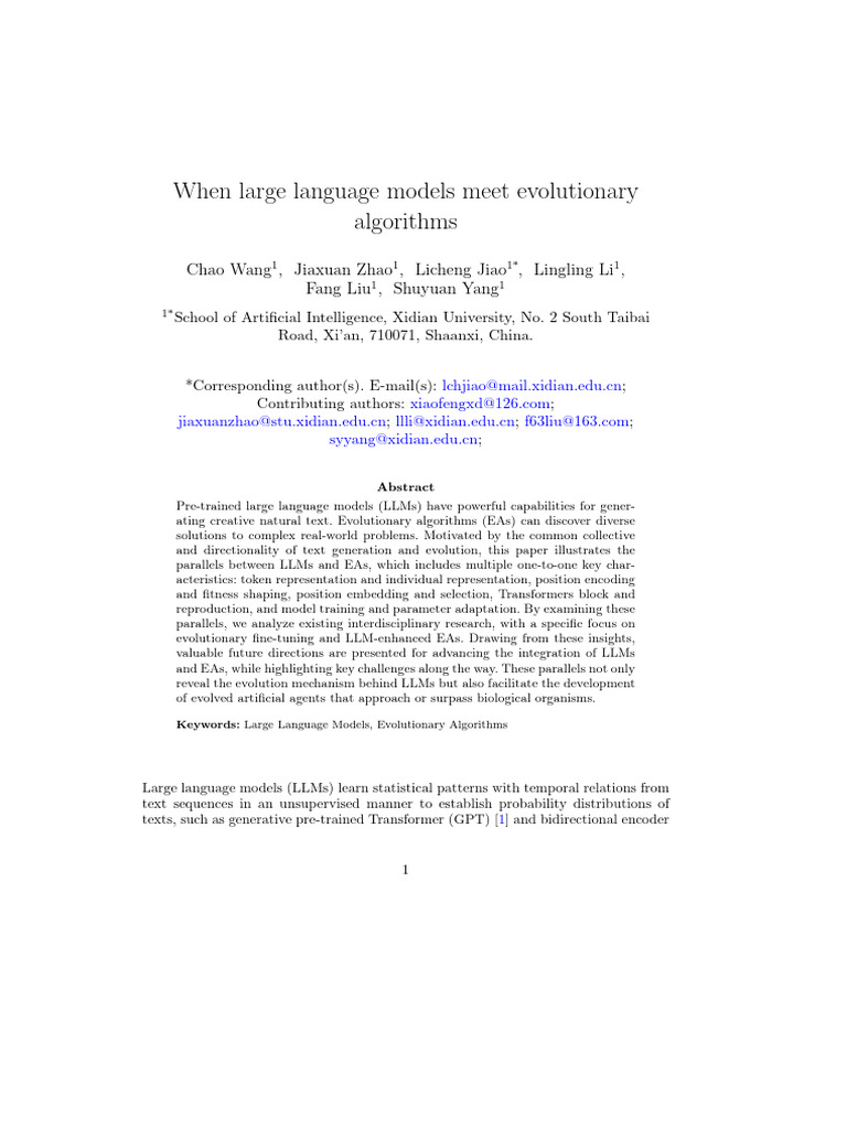 When Large Language Models Meet Evolutionary Algorithms | PDF | Applied ...