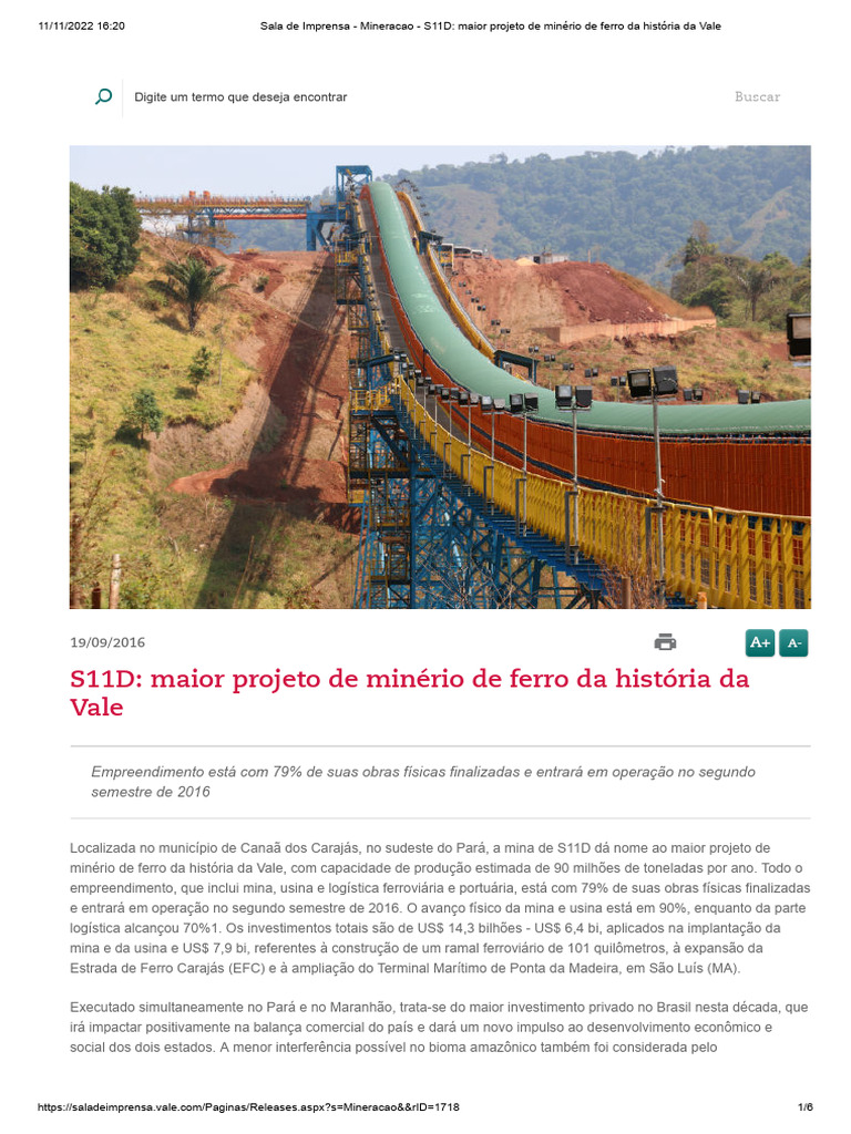 Sala de Imprensa - Mineracao - S11D Maior Projeto de Minério de Ferro ...