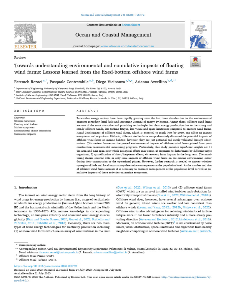 Towards Understanding Environmental and Cumulative Impacts of Floating ...