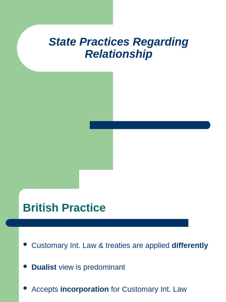 State Practices Regarding Relationship Between Int Law & Municipal Law ...