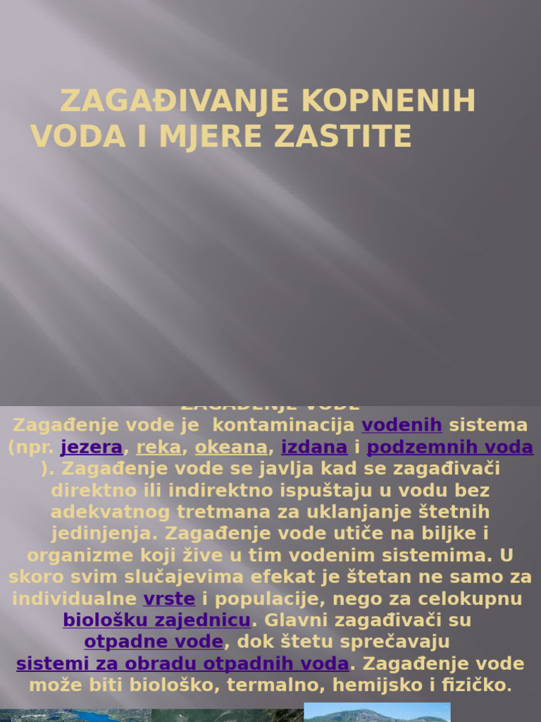 Zagađivanje Kopnenih Voda I Mjere Zastite | PDF