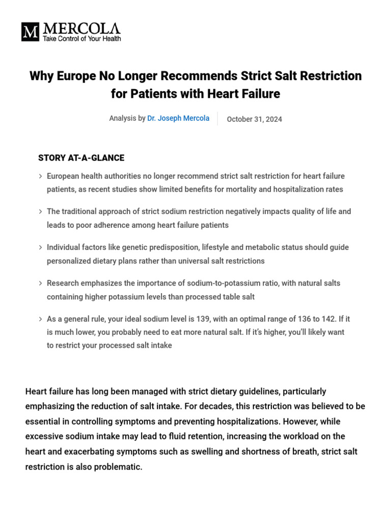 New Salt Guidelines for Heart Failure Patients | PDF | Heart Failure | Salt