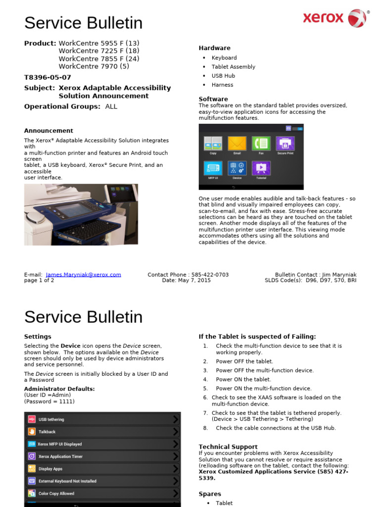 Service Bulletin: Workcentre 5955 F (13) Workcentre 7225 F (18 ...