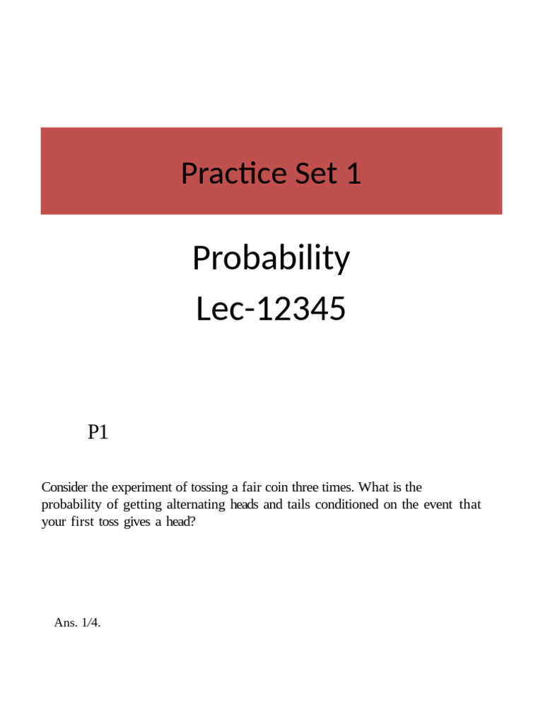 Practise Set 1 | PDF | Probability | Probability Theory