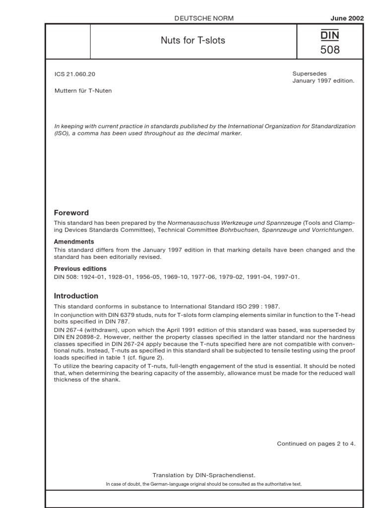 DIN 508-2002 - Nuts For T-Slots | PDF | Engineering Tolerance | Screw