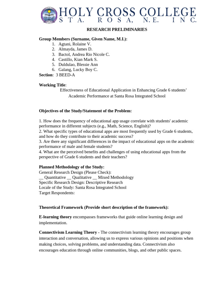 Research Preliminaries Format 1 | PDF