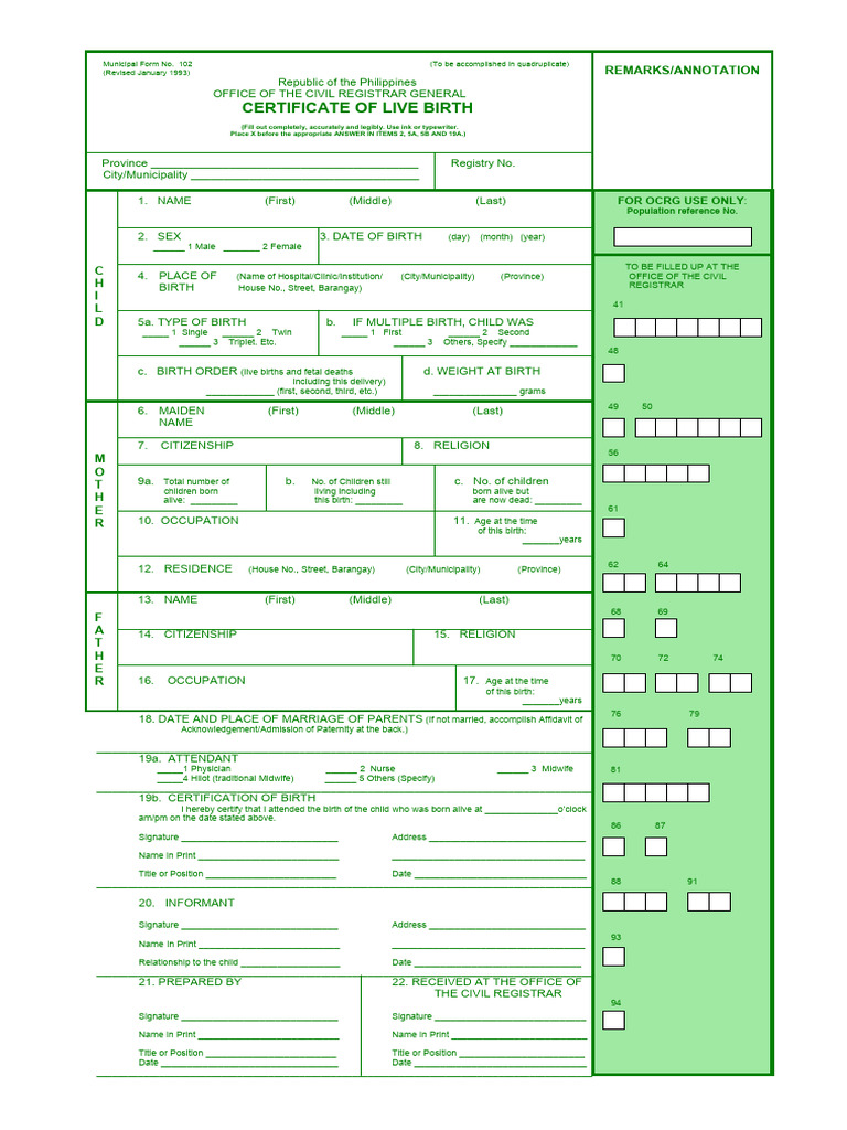 Philippine Live Birth Certificate | PDF | Law